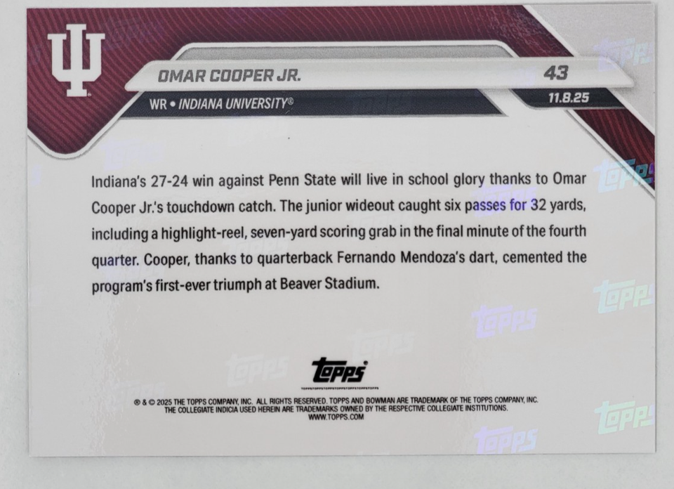 Omar Cooper Jr. Indiana - 2025-26 Bowman U NOW Football Card 43 | eBay