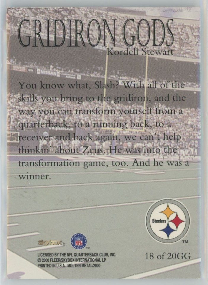 1999 SkyBox Molten Metal Gridiron Gods Kordell Stewart Pittsburgh ...