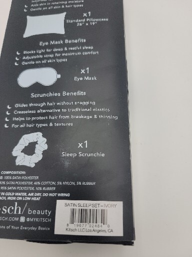 KITSCH Satin Sleep Set IVORY Pillowcase Eye Mask Scrunchie | eBay