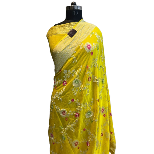 Banarasi georgettee mina jaal aada handloom saree Free fall and pico ...
