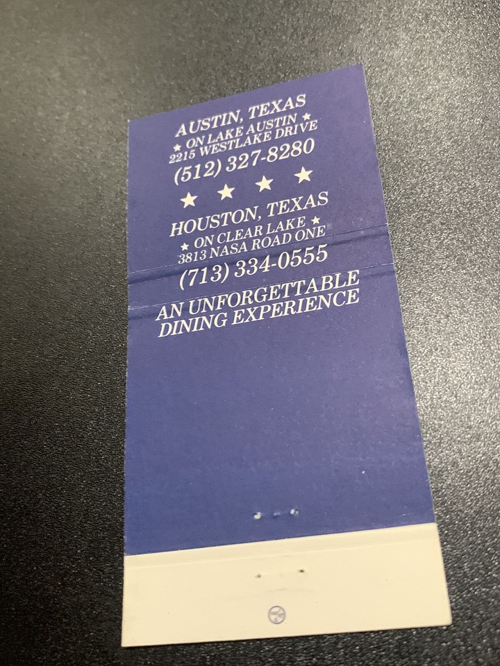 Vintage Texas Matchbook: “Louie’s On The Lake” Austin • Houston | eBay