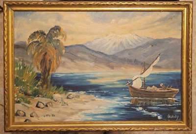 Vintage Framed Polynesian Tropical Island Boat Signed Gandy Board Oil ...
