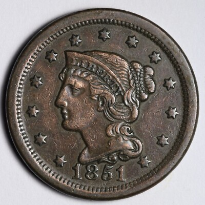 1851 Braided Hair Large Cent CHOICE XF High Quality E126 JNU | eBay