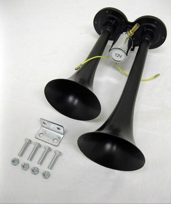 Black Metal 12V 120 DB Dual Trumpet Deep LOUD Train Air Two Horn Kit 12 ...
