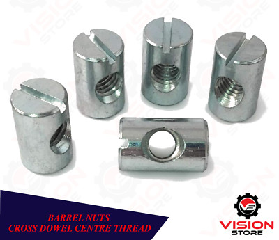 M6 M8 BARREL NUTS CROSS DOWEL CENTRE THREAD FURNITURE COT BED ...