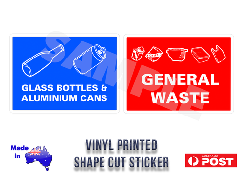 2 PACK Large General Waste + Glass Bootle Cans Stickers 200mm x 145mm ...