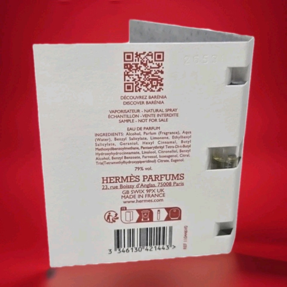 Hermes BARENIA Eau de Parfum EDP Perfume Sample .06 oz / 2ml | eBay
