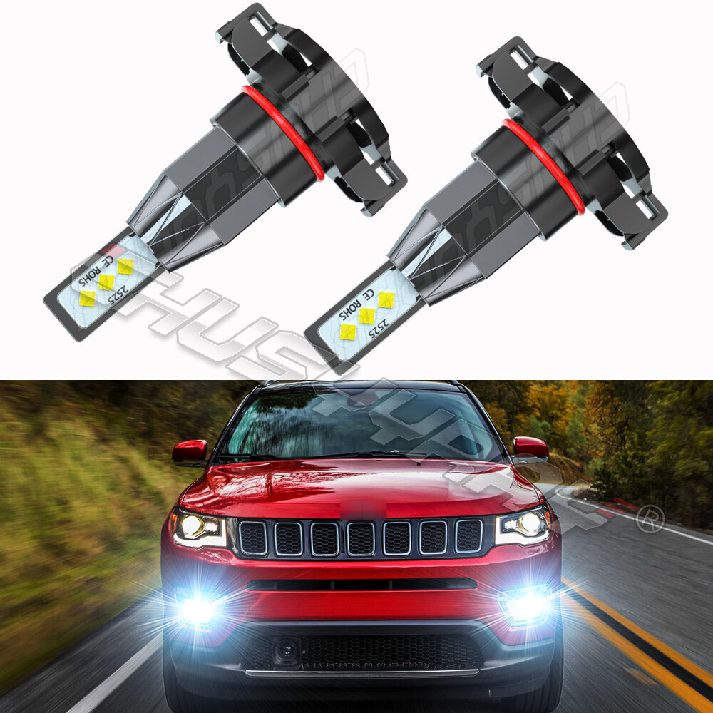 2 x White 5202 PSX24W 2504 LED DRL Light Bulbs for 2017 2018 2019 Jeep ...