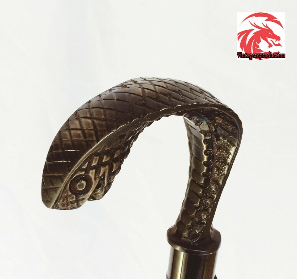 Vintage Brass Snake Head Handle For Wooden Walking Stick Cane Only ...