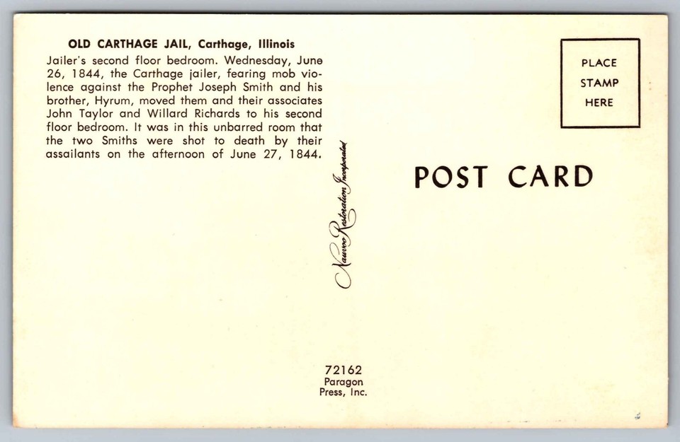 Postcard Old Carthage Jail Second Floor Bedroom Carthage Illinois F 9 ...