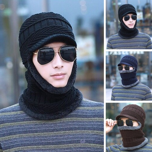 Scarf Hat Combo Winter Beanie with Balaclava Cap Sunshade Thermal ...