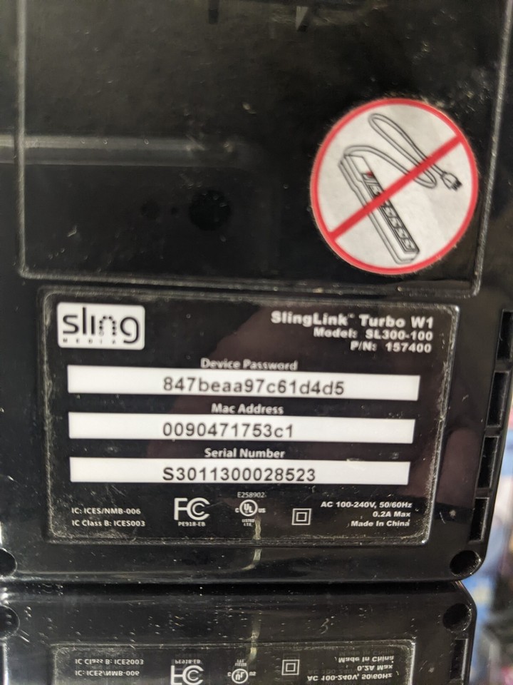 Slinglink Turbo W1 Ethernet Homeplug Adapter SL300-100 Sling Media | eBay