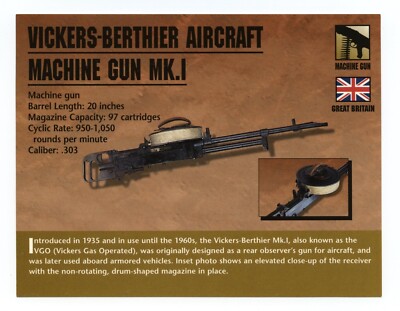 Vickers Berthier Mk.I Aircraft Machine Gun Atlas Classic Firearms Card ...