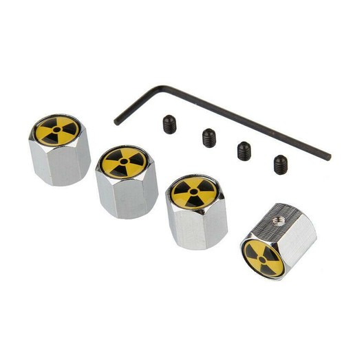 NUCLEAR RADIOACTIVE ANTI THEFT TYRE VALVE CAPS X 4 CAR BMX DIRT BIKE ...