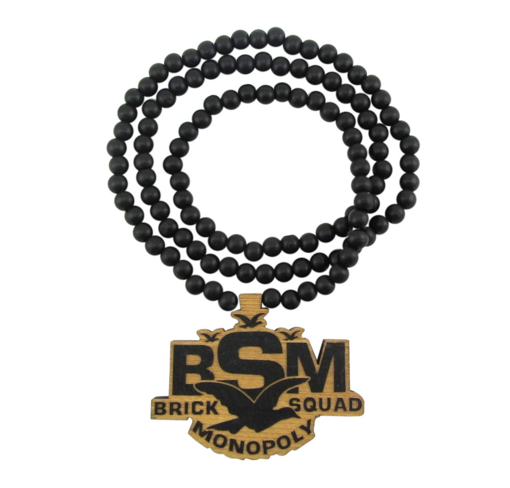 WOODEN BRICK SQUAD MONOPOLY PENDANT PIECE 36" CHAIN NECKLACE GOOD WOOD ...