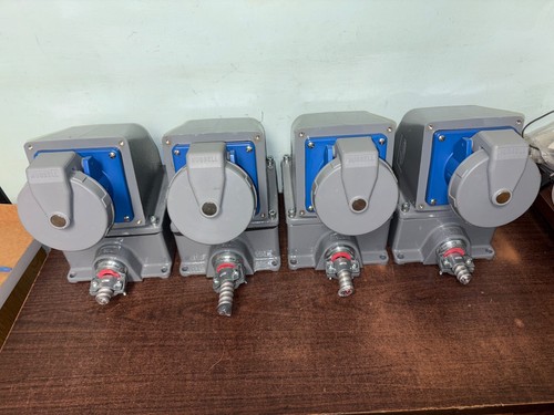 4 HUBBELL 460R9W 60 AMP 3PH PIN & SLEEVE RECEPTACLE ANGLED BOX AND ...