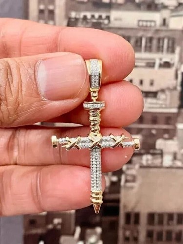 2Ct Lab Created Diamond Nail Cross Pendant Men's 14K Yellow Gold Plated ...