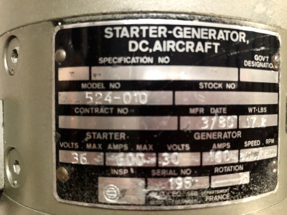 Helicopter, Aircraft. Auxilec (AEC) Starter Generator. PN 524-010 | eBay