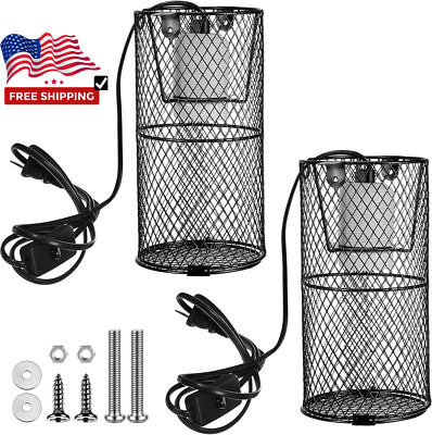 2 Pcs Reptile Heat Lamp Guard with 150W Ceramic Heat Emitter Basking ...