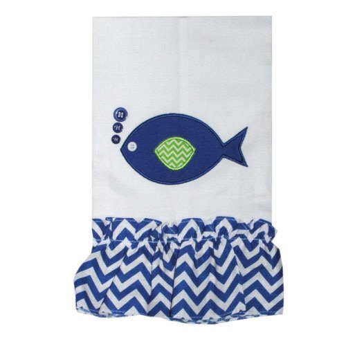 Fish Guest Hand Towel Blue White Linen Embroidered Ruffle Coastal ...