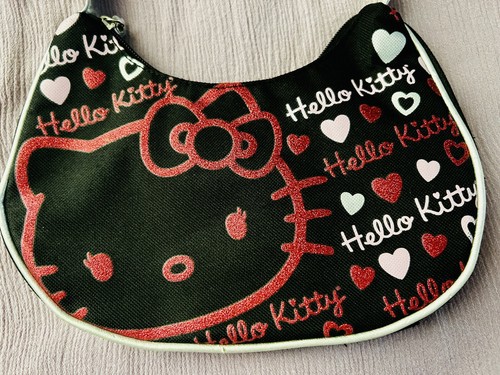 VHTF Hello Kitty Sparkly Black & Red Small Bag Purse Zipper, Silver ...