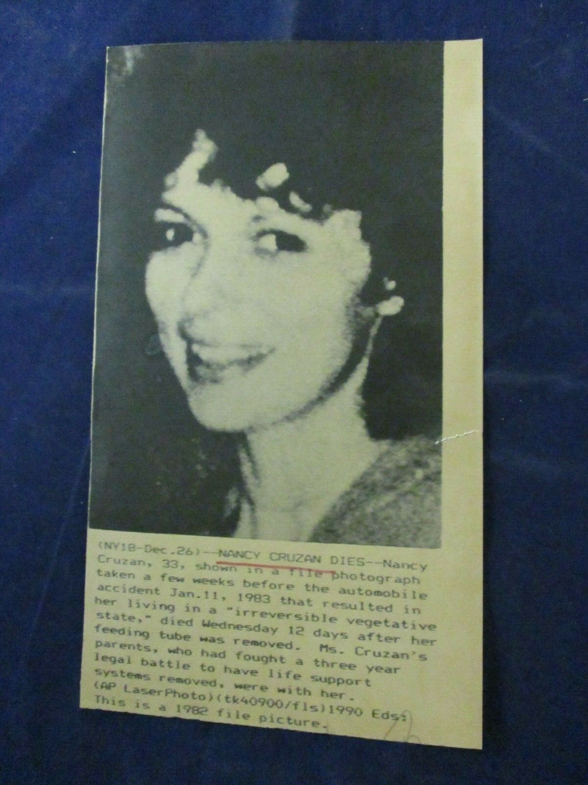1990 Nancy Cruzan life-support survivor 82' Wire Press Photo | eBay