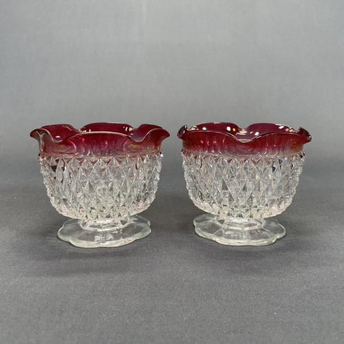 Indiana Glass Diamond Point Ruby Candle Bowls Holders Set of 2 Ruby ...