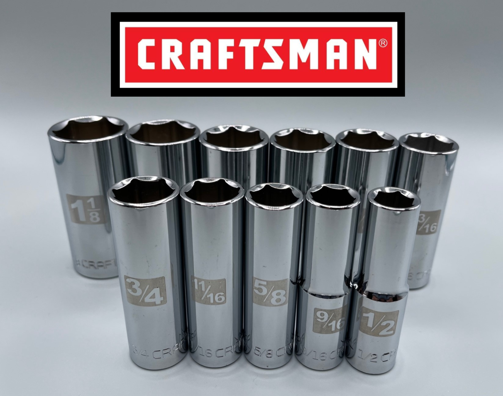 CRAFTSMAN Tools 11pc 1/2" Drive DEEP SAE 6 point socket set 1/2" - 1 1/ ...