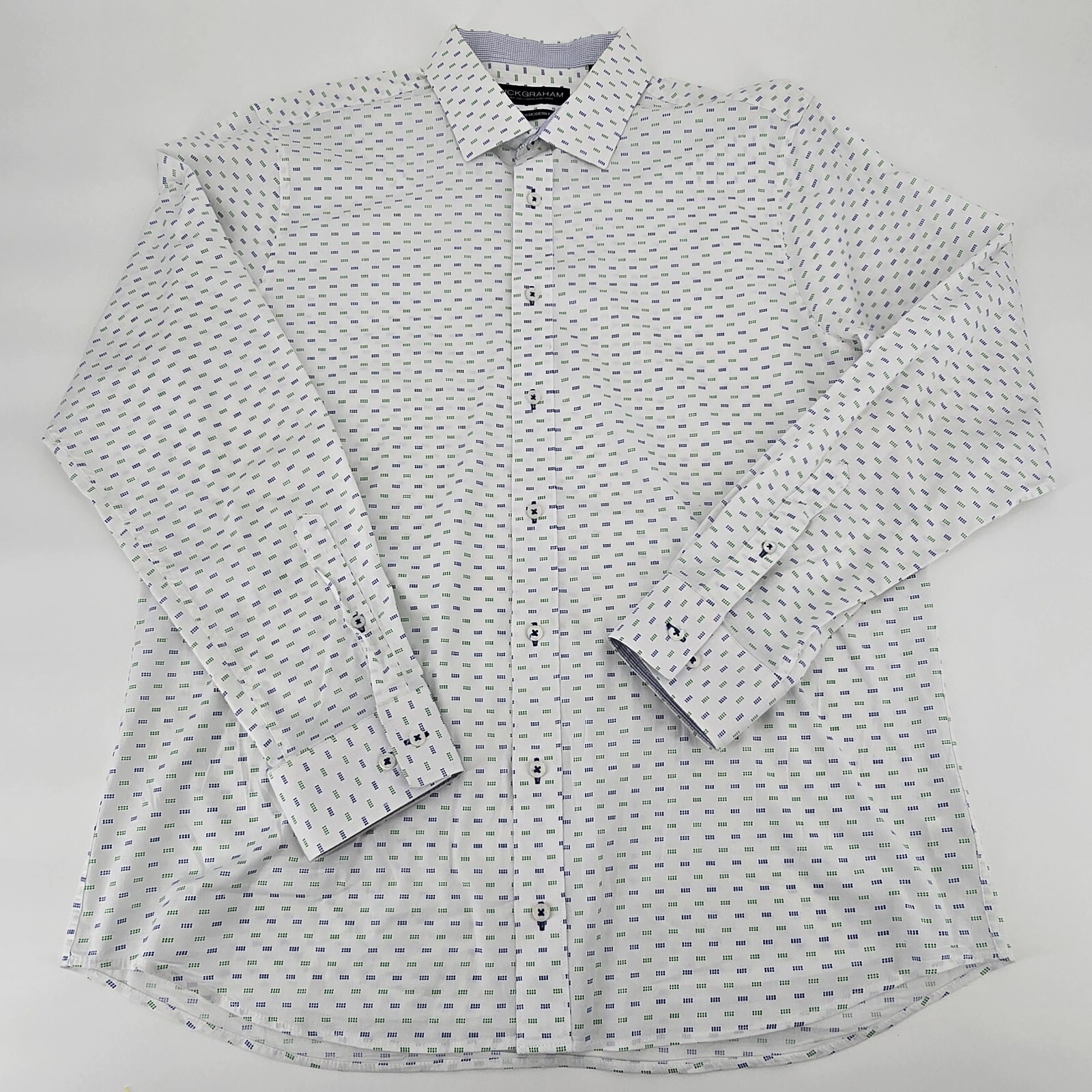 Nick Graham Men's XLT White/Blue& Green Dot Blocks L-… - Gem