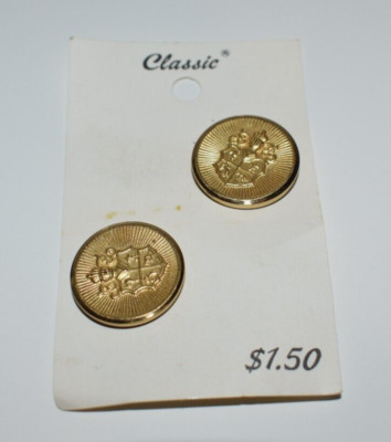 Classic Round Gold Tone Metal Crest Shank Buttons on Card 5957/3 6 7/8 ...