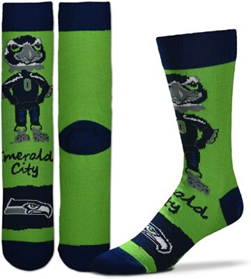 Seattle Seahawks NFL Green Blue Socks Men Mascot Emerald City Large ...
