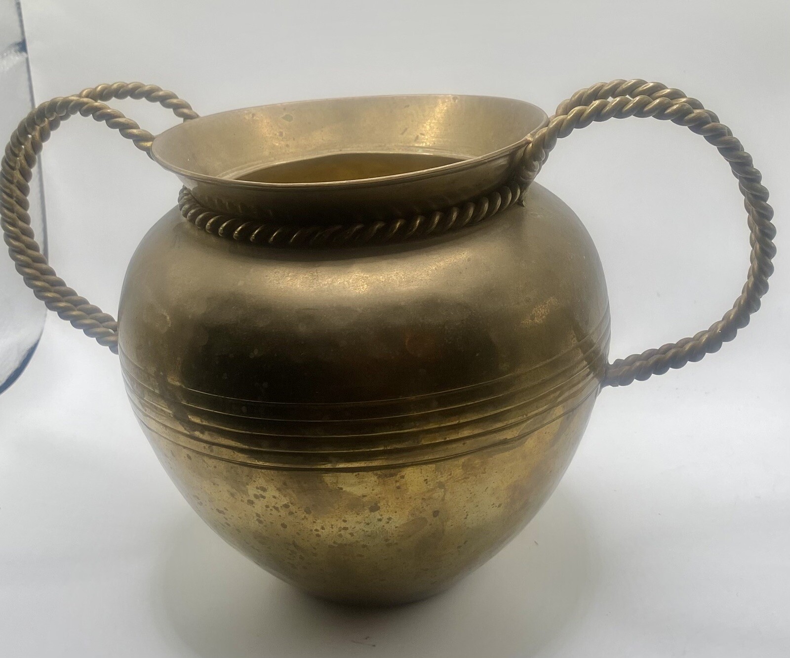 Century Cooper Vase Twisted Wire Handles Planter Spitoon Vintage Metal ...