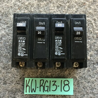 Lot of 2 Eaton BR220 20 Amp 2 Pole 120 240V AC C220 Plug In Circuit ...