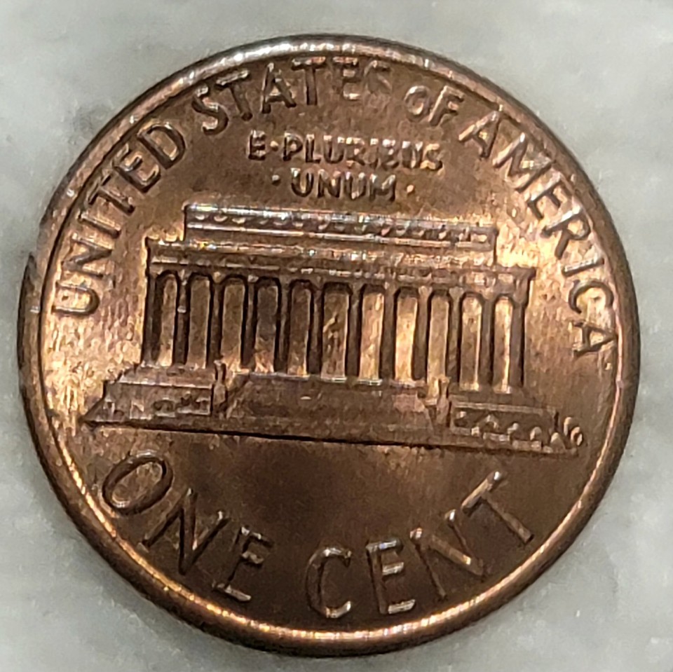 1986 Lincoln Memorial Penny Coin with No Mint Mark " L " On Rim ( RB ...