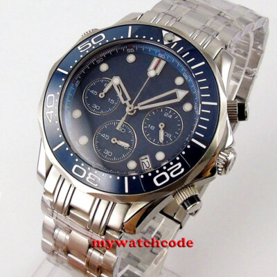 41mm bliger sterile blue dial sapphire glass full chronograph quartz ...
