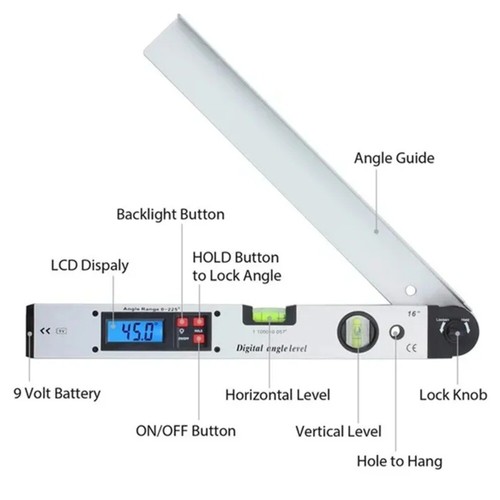 0~225°LCD Digital Inclinometer Protractor Spirit Level Angle Finder ...