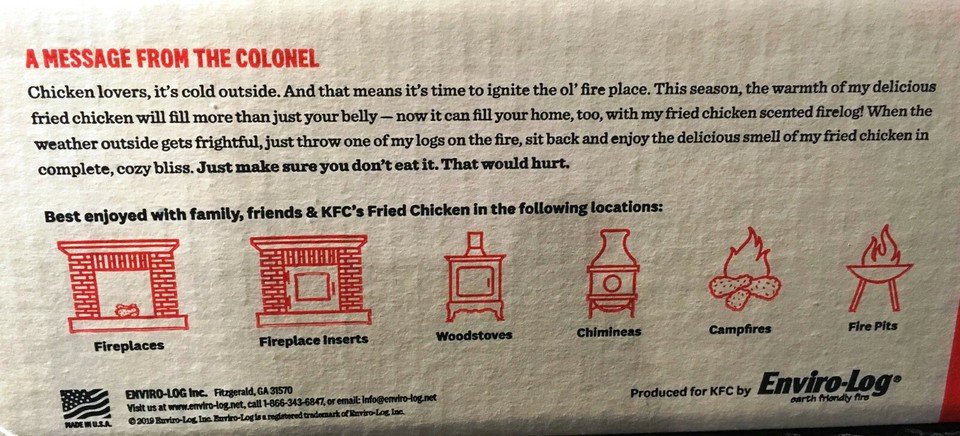KFC Fire Log 11 Herbs n Spices Kentucky Fried Chicken Envirolog Limited ...