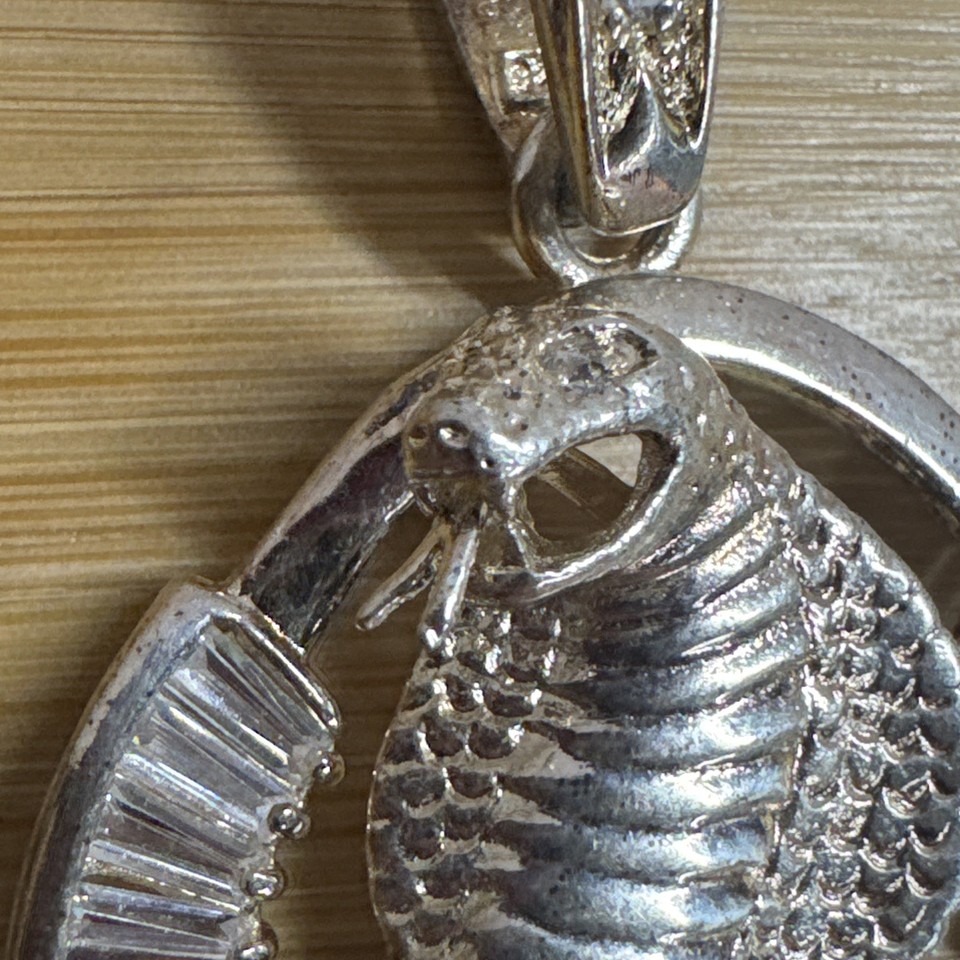Huge Iced Out CZ 925 Sterling Silver Cobra Snake Charm Pendant XXL | eBay