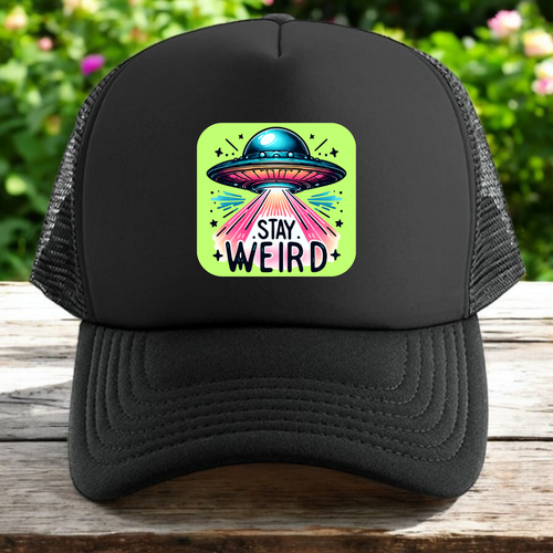 Alien trucker hat mens O/S black snapback stay weird cryptid funny mesh ...