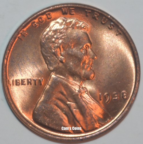 1938 P Lincoln Wheat Cent Red Brilliant Uncirculated Penny BU 1¢ Copper ...