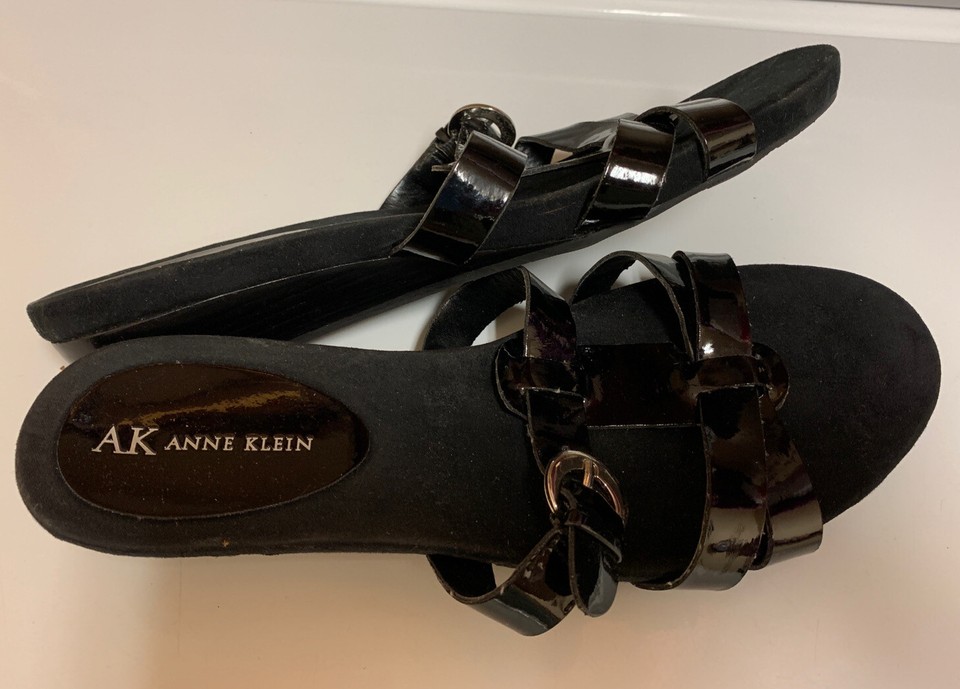 Anne Klein Black Patent Leather Slides size 8 Fast Ship. | eBay