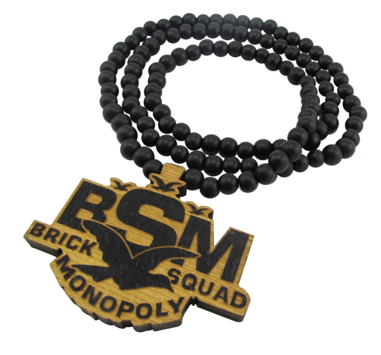 WOODEN BRICK SQUAD MONOPOLY PENDANT PIECE 36" CHAIN NECKLACE GOOD WOOD ...