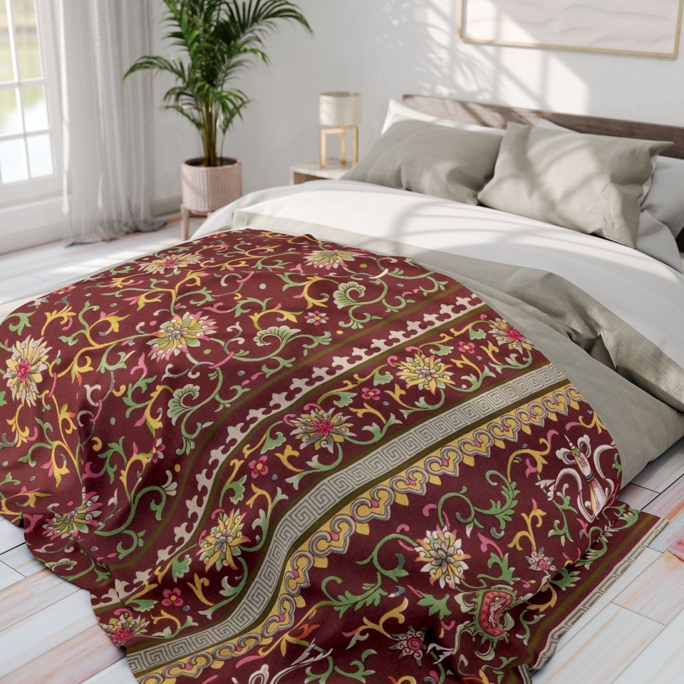 Vintage Chinese Red Floral Pattern, Cozy Arctic Fleece Blanket, Couch ...