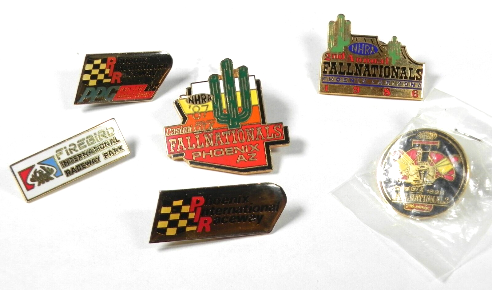 Lot of 6 Phoenix AZ Raceway Pins incl '86-'88 NHRA Drag Racing & PPG ...