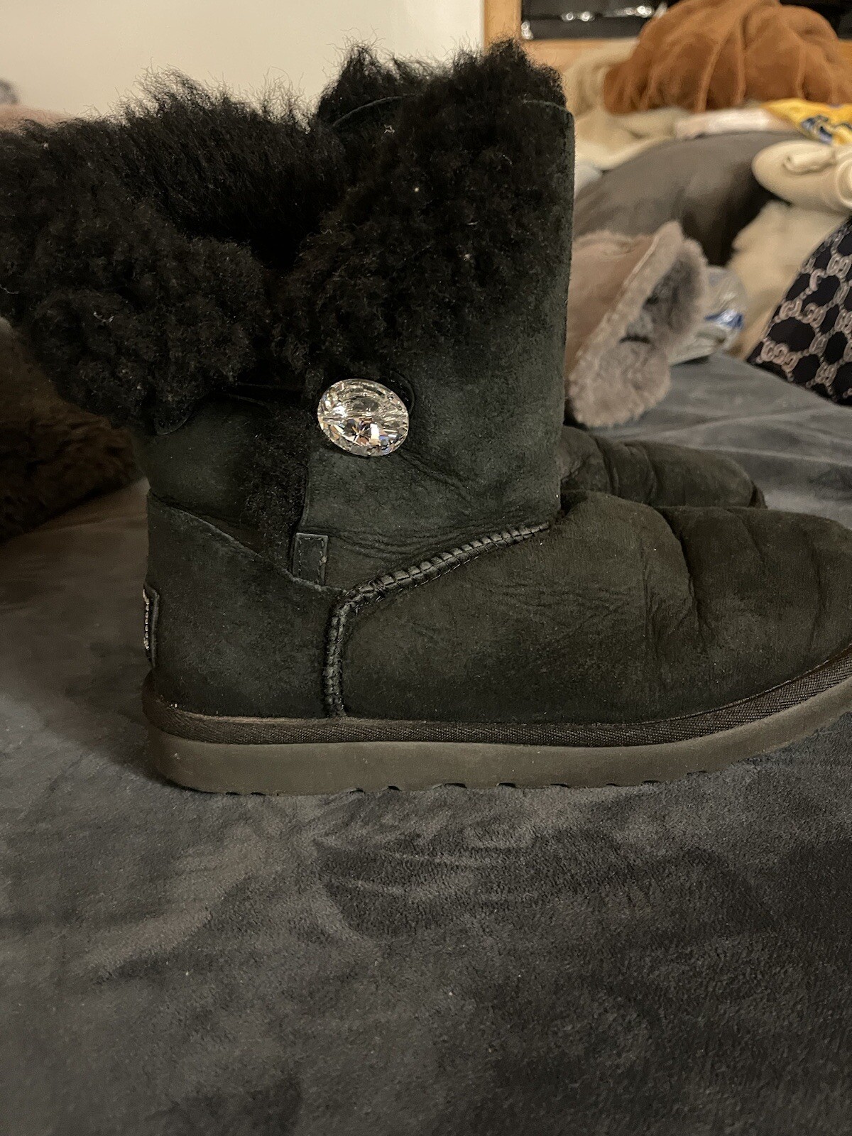 UGG Australia Bailey Crystal Button Bling Black Boots 3349 Size 8 39 | eBay