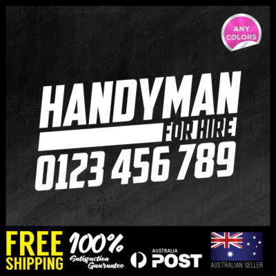 Custom HANDYMAN FOR HIRE PHONE NUMBER Name Lettering Decals Stickers ...
