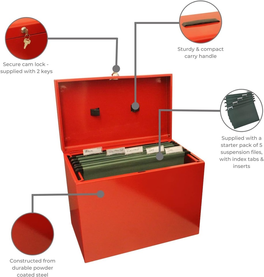 A4 File Filing Box Metal Home Office Storage Lockable Suspension Files ...