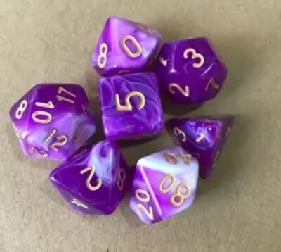Dungeons & Dragons Dice Set Purple White Gold Swirl Marble Polyhedral D ...