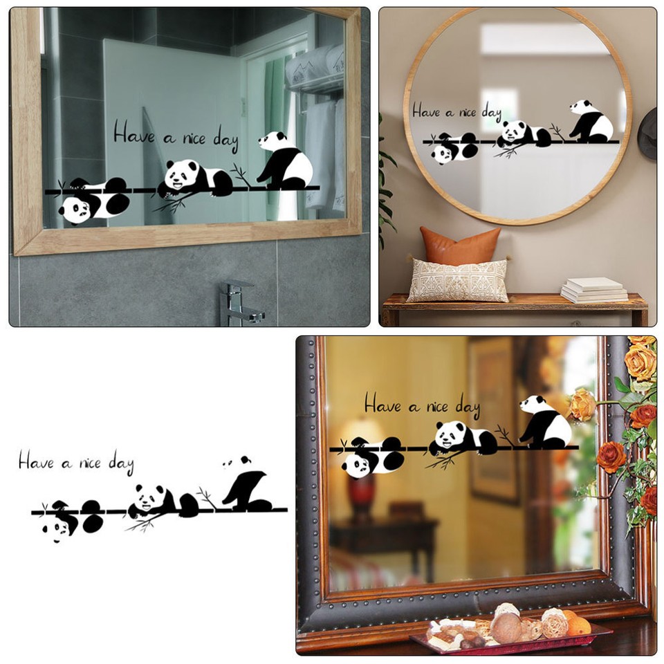 Cartoon Panda Mirrors Sticker Cute Panda Bamboo Glass Door Mirror Decal ...