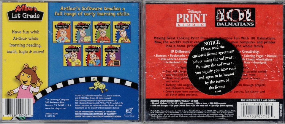 Arthur's 1st Grade & Disney's 101 Dalmatians Print Studio Pc New XP ...
